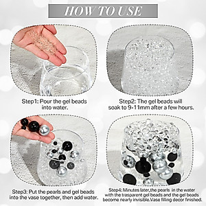 Sureio 6400 Pieces No Hole Pearls for Centerpieces Vase Filler Beads Clear Water Gel Polished Pearls for Home Candle Wedding Birthday Party Table Decor 8/14/20 mm (Black Silver)