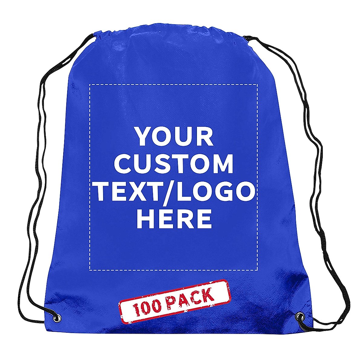 DISCOUNT PROMOS Custom Non-Woven Drawstring Backpacks Set of 100, Personalized Bulk Pack - Bring Everywhere You Go, Great for Travelling, Gym and for Everyday Use - Blue