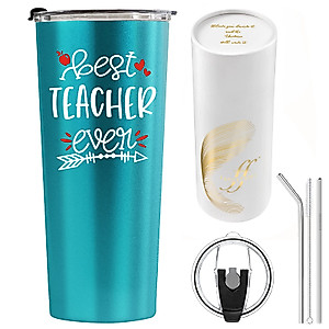 Fancyfams, Teacher Tumbler, 22oz Stainless Steel Mug, Teacher Gifts for Women - Teacher Appreciation Gifts - Gifts for Teachers on Birthday (Best Teacher Ever 22oz - Turquoise)