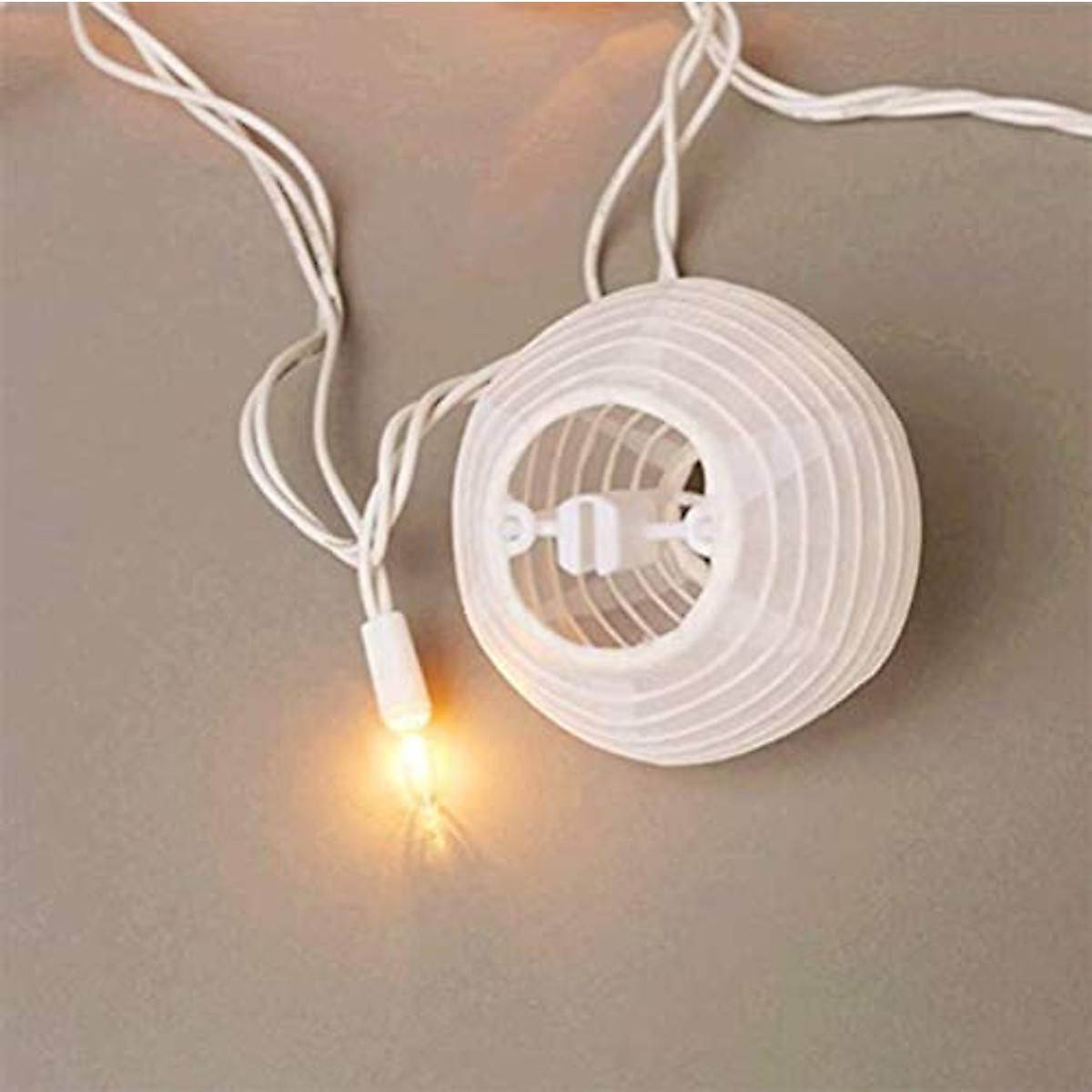 SkrLights 8.5Ft Mini Lantern String Lights -10 White Nylon Hanging Lanterns with Warm White Bulbs Included, Plug in, Connectable up to 25 Strands, White Lights String for Bedroom, Patio, Backyard