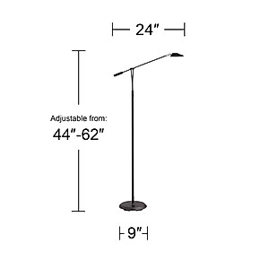 360 Lighting Arnie Traditional Industrial Pharmacy Light Floor Lamp Standing LED 62" Tall Sleek Black Metal Chrome Adjustable Arm Round Shade Decor for Living Room Reading House Bedroom