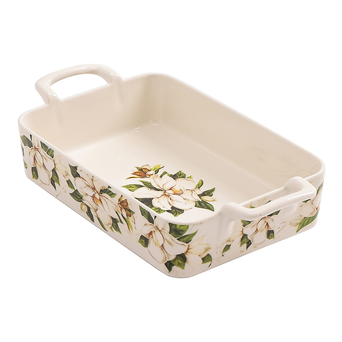 Bico Magnolia Floral Stoneware Baking Dish, Lasagna Pan, Large Rectangular Baking Pan, Casserole Dish, Microwave, Dishwasher and Oven Safe
