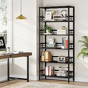 Tribesigns 71" Tall Bookshelf, Modern 6-Tier Etagere Bookcase, Freestanding Open Book Shelves, Wood and Metal Storage Display Rack, Unique Shelving Unit for Home Office, Living Room, Black