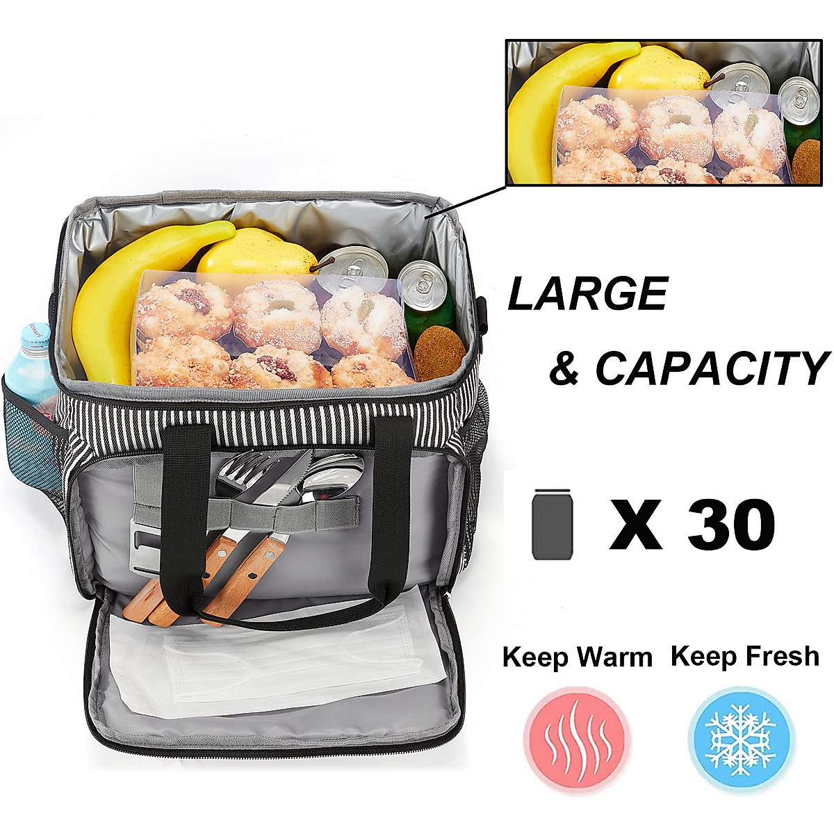 MOV COMPRA 15L Insulated Lunch Bags for Men, Leakproof Lunch Box for Adults, Mens Lunchbox for Work,Picnic,Camping. (24-Can(Black))