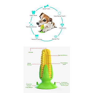 ASWER Dog Toothbrush Chew Toy for Aggressive Chewers Corn Dog Teeth Cleaning Squeaky Toys Durable Dog Dental Care Chew Stick for Large Medium Small Breed Puppy with Suction Cup
