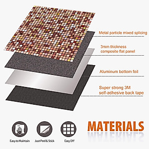 HomeyMosaic 10-Sheet Peel and Stick Backsplash Tile Stick on Kitchen Bathroom Fireplace Plaid Glass in Gradient Copper