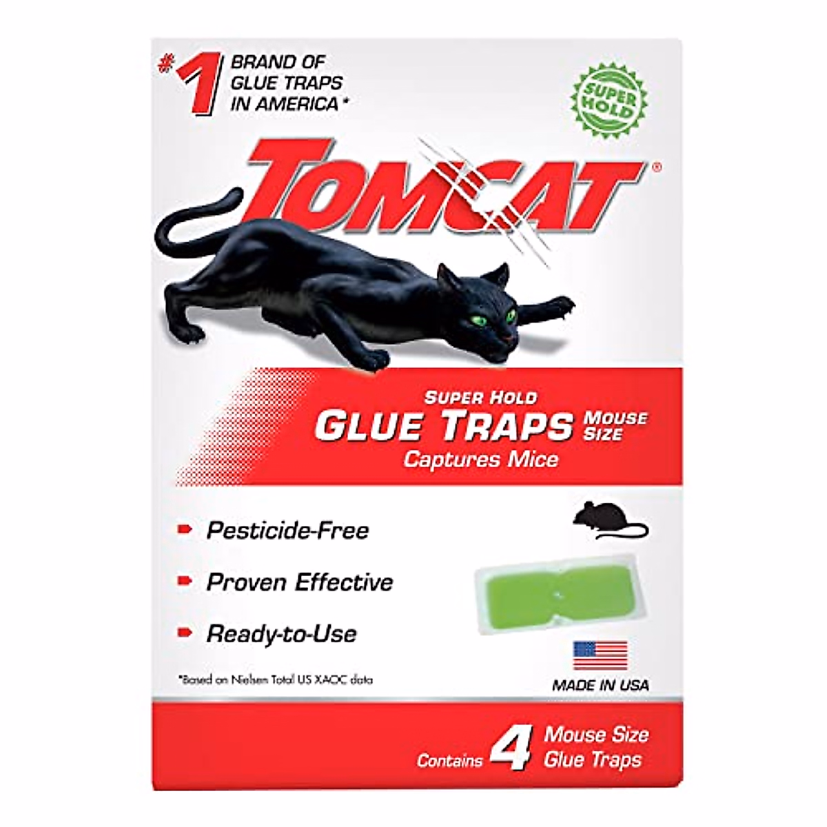 Tomcat Super Hold Glue Traps Mouse Size for Mice, Cockroaches, Spiders, and Scorpions, Ready-To-Use, 4 Traps