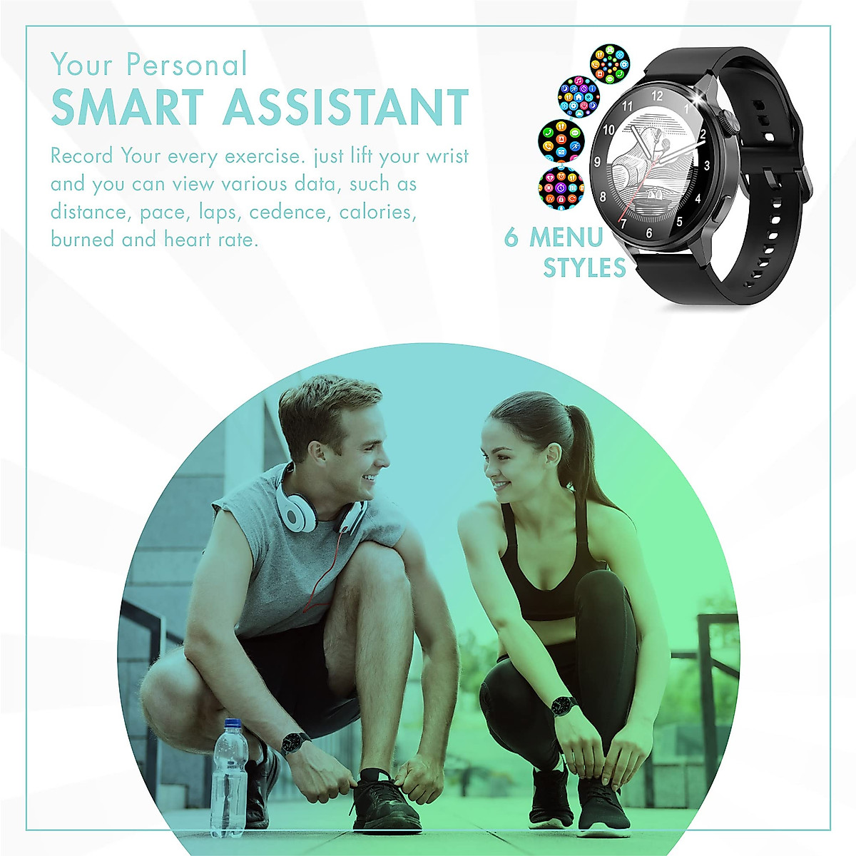 EKTON Smart Watches for Men & Women - Smart Watch for Android Phones, Make/Answer Calls, Messaging, Voice Assistant, NFC Functions, Wireless Charging, Long Battery Life, Black