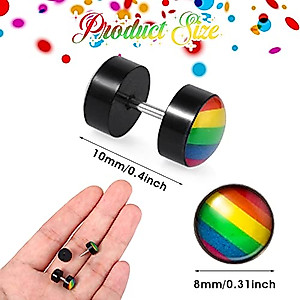 Thinp LGBTQ Accessories, 2 Pieces Rainbow Earrings Pride Earrings Stainless Steel Fashion Rainbow Ear Stud Earring Pride Stuff Lesbian Gifts for Women Men Gay & Lesbian Pride (Black)
