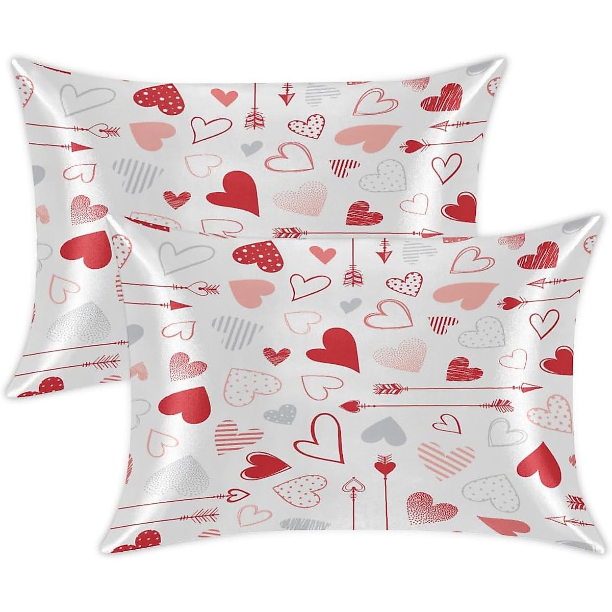 Arrows Heart Satin Pillow Cases Silk Satin Pillowcase for Hair and Skin Standard Set of 2 Super Soft Silk Pillowcase with Envelope Closure (20x26 in)