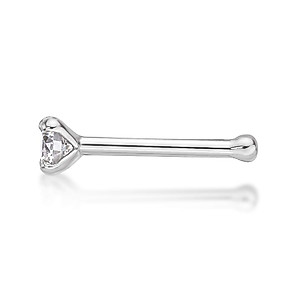 Lavari Jewelers 20 Gauge 0.07 Carat Lab Grown Diamond Straight Bone Nose Stud for Women - 14k White Gold 2.7mm (D-E, I2-I3, cttw) Nose Ring - Unisex Nostril Piercing Jewelry - Body Piercing for Men