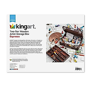 KINGART Studio Wood Art Storage Box, 2-Tier Case with 10 Dividers, Espresso Finish