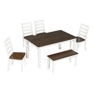 BIADNBZ 6-Piece Dining Table Set with 4 Upholstered Chairs & a Bench for Family,Walnut + Cottage White