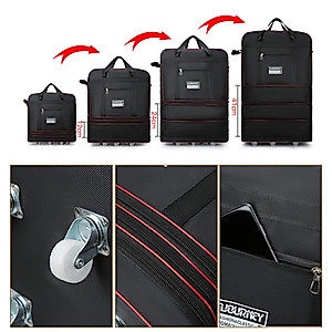 Radefasun Expandable Extra Large Travel Oxford Duffel Bag with Wheels Waterproof Lightweight Traveling Foldable Suitcase (Blue)