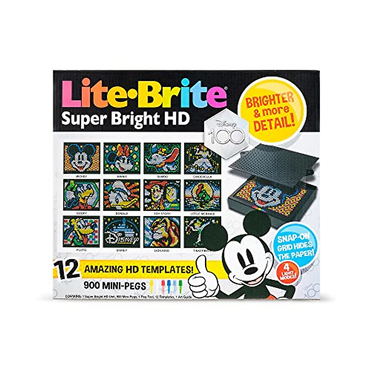 Lite Brite Super Bright HD - Disney 100 Years of Wonder Edition Educational Play for Children – Enhances Creativity & Fine Motor Skills, Gift for Boys and Girls Ages 6+