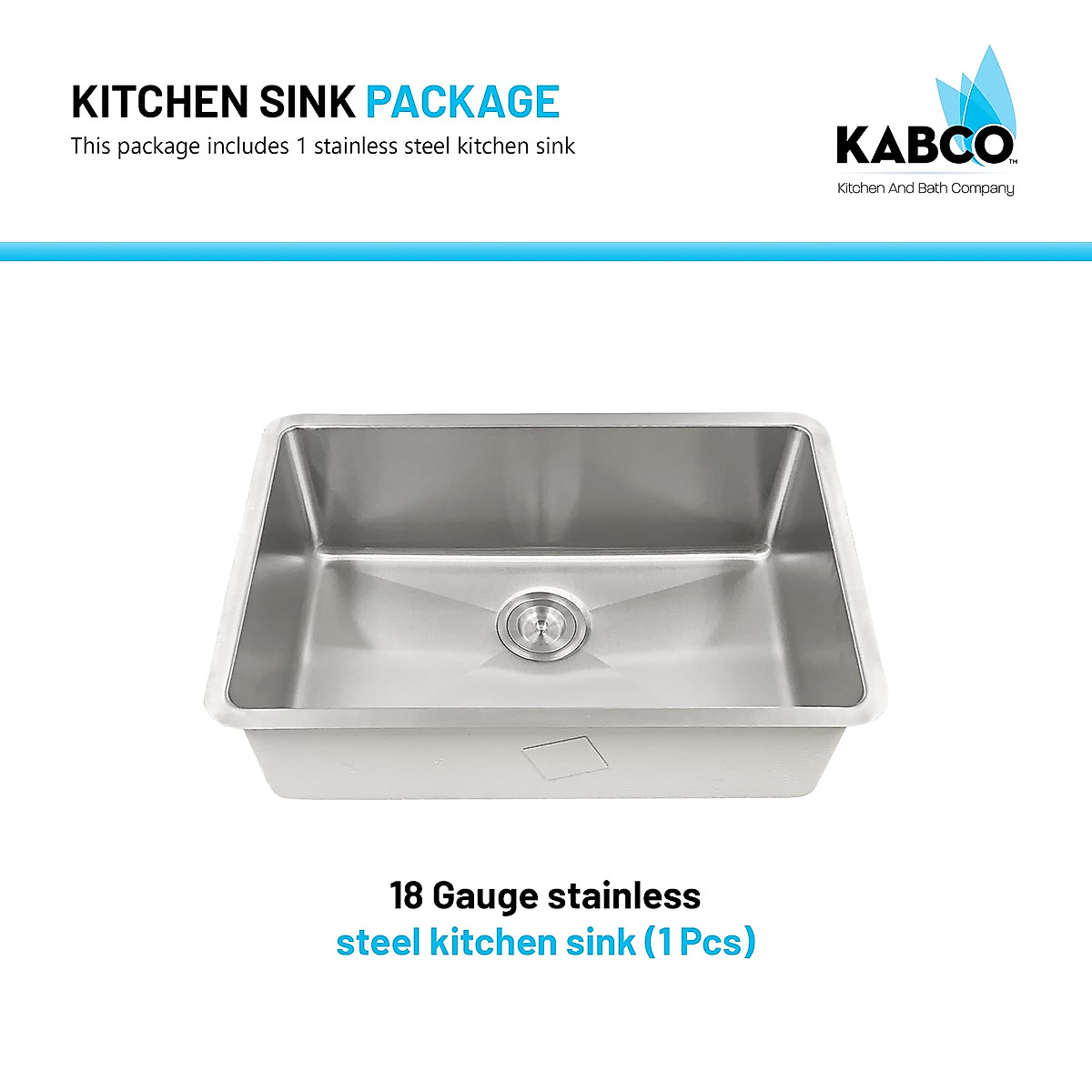KABCO 18 Gauge 27 Inch Single Bowl Undermount Stainless Steel Kitchen Sink, Rust Resistant Sound and Heatproof Laser Cut Tight Radius SInk for Indoor or Outdoor Kitchens