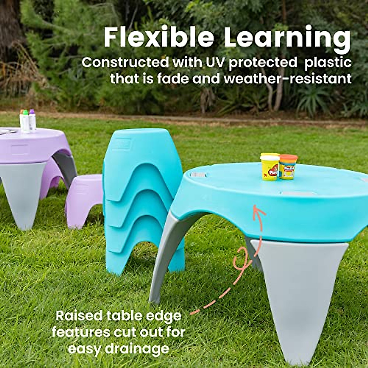 ECR4Kids Ayana Table and Stool Set, Kids Furniture, Cyan/Light Grey, 5-Piece