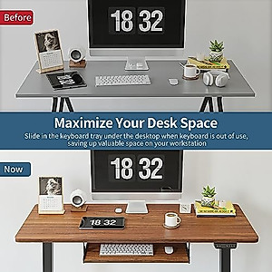 BANTI 48" x 24" Height Adjustable Electric Standing Desk with Keyboard Tray, Sit Stand up Desk with Splice Board, Black Frame/Expresso Top