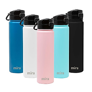 MIRA Stainless Steel Water Bottle - Hydro Vacuum Insulated Metal Thermos Flask Keeps Cold for 24 Hours, Hot for 12 Hours - BPA-Free One Touch Spout Lid Cap - 24 oz (710 ml) Rose Pink