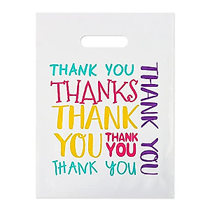 POPGIFTU 100 Count 9" x 12" Plastic Merchandise Bags, with Colorful Thank You Logo Boutique Bags for Merchandise, Gifts, Wedding, Trade Shows and More (Colorful Thank You)
