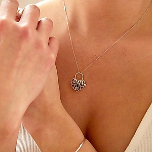 Sterling Silver Personalized 4mm Round Simulated Birthstone Heart Locket (16" chain) - Caged Locket Jewelry - Personalized Locket Necklace for Women - Gift for Her - Gifts for Mom