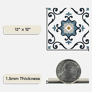 Retro Self Adhesive 12-Inch Vinyl Floor Tiles, 20 Tiles - 12" x 12", Mid Century Modern Slate Pattern - Peel & Stick, DIY Flooring for Kitchen, Dining Room, Bedrooms & Bathrooms by Achim Home Decor