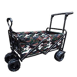 Suuim Collapsible Folding Wagon, Folding Wagon All Terrain Collapsible Utility Truck with Push Bar - Portable Rolling Heavy Duty 330 Lb Capacity Cart Buggy