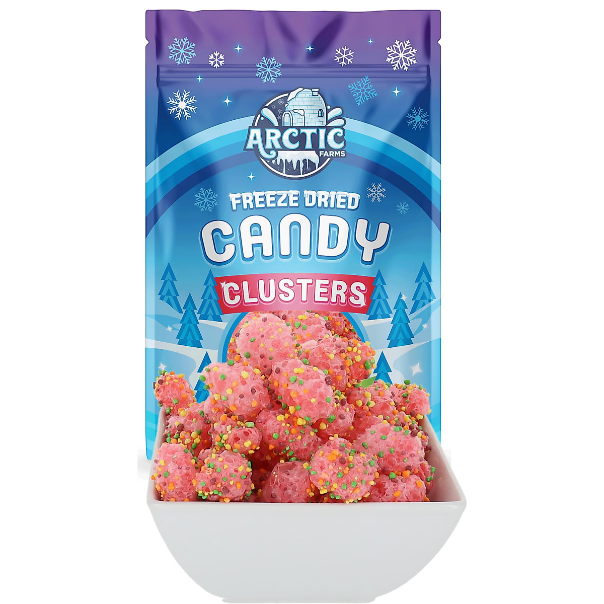Arctic Farms Freeze Dried Candy Gummy Clusters Candies 2oz Bagged and Boxed (Rainbow)