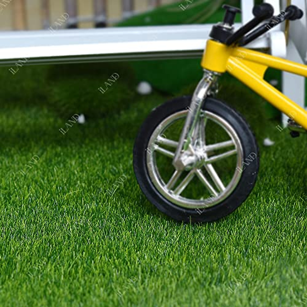 iland Fairy Garden Miniatures of Artificial Grass 4 Sheets 11.8"x 11.8" w/ 10pcs Miniature Fences & 2 Fence Doors & 1 Sign, Fake Grass for Crafts & Dollhouse Garden