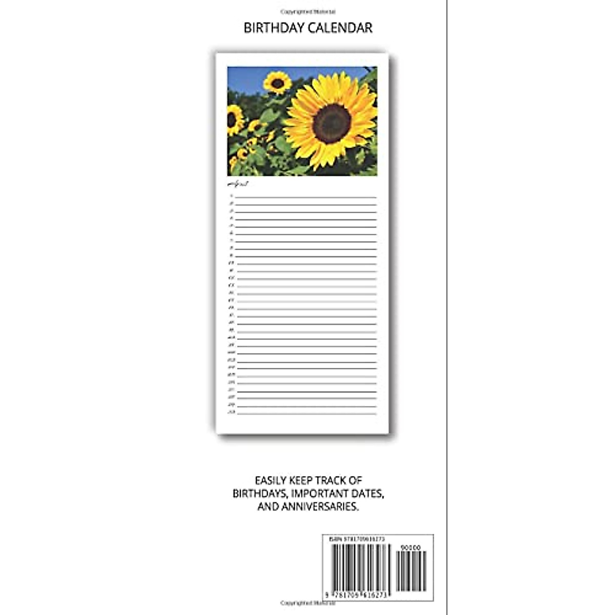 Birthday Calendar: Sunflowers Perpetual Birthday Anniversary Calendar 5x11 Special Event Annual Reminder Record Book Journal Family Date Keeper Planner for Home and Office (Flower Calendar)