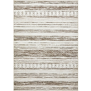 Area Rug Living Room Rugs - 9x12 Washable Large Soft Neutral Boho Moroccan Bohemian Farmhouse Rug Indoor Floor Carpet for Bedroom Under Dining Table Home Office Decor - Cream Brown