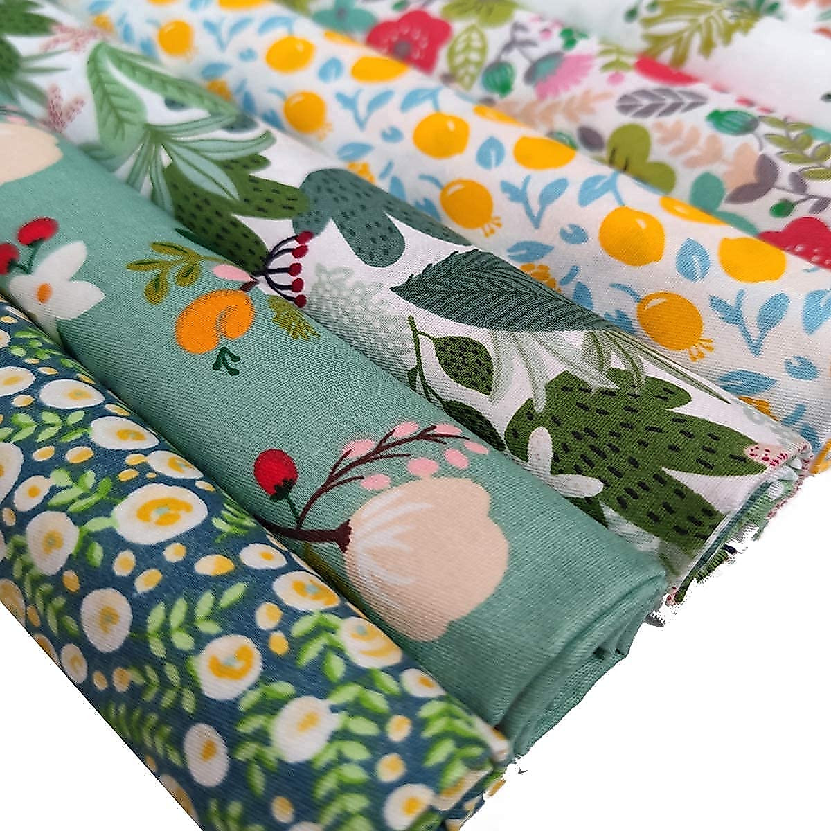 Qililandiy 7 Pcs Floral and Cactus Series Cotton Fabric Fat Quarters Fabric Bundles 18x22 inch for Sewing Quilting and Crafting Projects