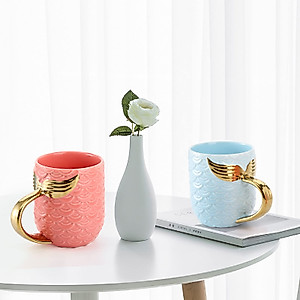 Youeon 2 Pack 15 Oz Mermaid Mugs with Gold Tail Handle, Cute Coffee Mugs with Gift Box, Ceramic Mug Set, Big Tea Cup, Gift Mugs for Men, Women, Kids, Birthday, Valentine, Wedding