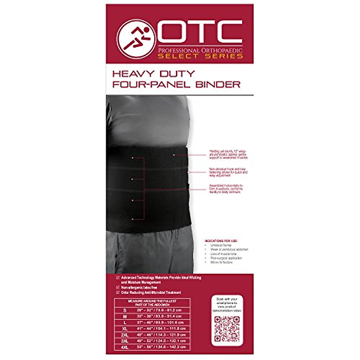 OTC Abdominal Binder, Four-Panel Body, Heavy Duty 12-Inch, Select Series