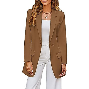 luvamia 2023 Blazers for Women Business Casual Outfits Fashion Dressy Long Suit Jacket Office Belted Blazer Dress Work Womens Blazers for Work Professional Womans Dresses Amber Brown Size 12 Size 14