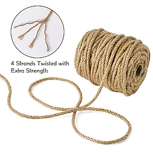 Tenn Well 5mm Jute Rope, 100 Feet 4Ply Twisted Heavy Duty and Thick Twine Rope for Gardening, Crafting, Packing, Bundling and Home Decor