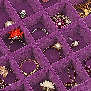 Hivory Velvet Earring Jewelry Box - 24 Grid Small Jewelry Earring Organizer Box with Snap Button - Earring Holder for Girls and Teen, Secure and Travel Friendly (Purple)