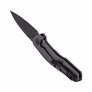 Kershaw Sanctum Pocket Knife, Curved Grey PVD Stainless Steel Handle, 3 inch 8Cr13Mov Blackwash Blade, Pocketclip