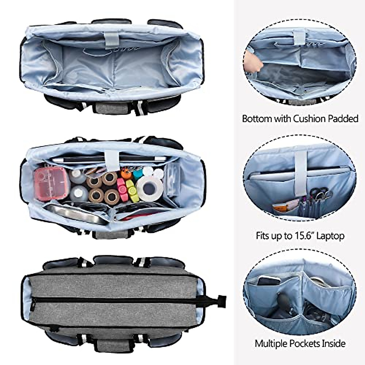 CURMIO Nurse Tote Bag with Additional Bottom Support for Home Health Care, Clinical Bag for Nursing Students, Doctors, Medical Assistants, Gray (Empty Bag Only, Patented Design)