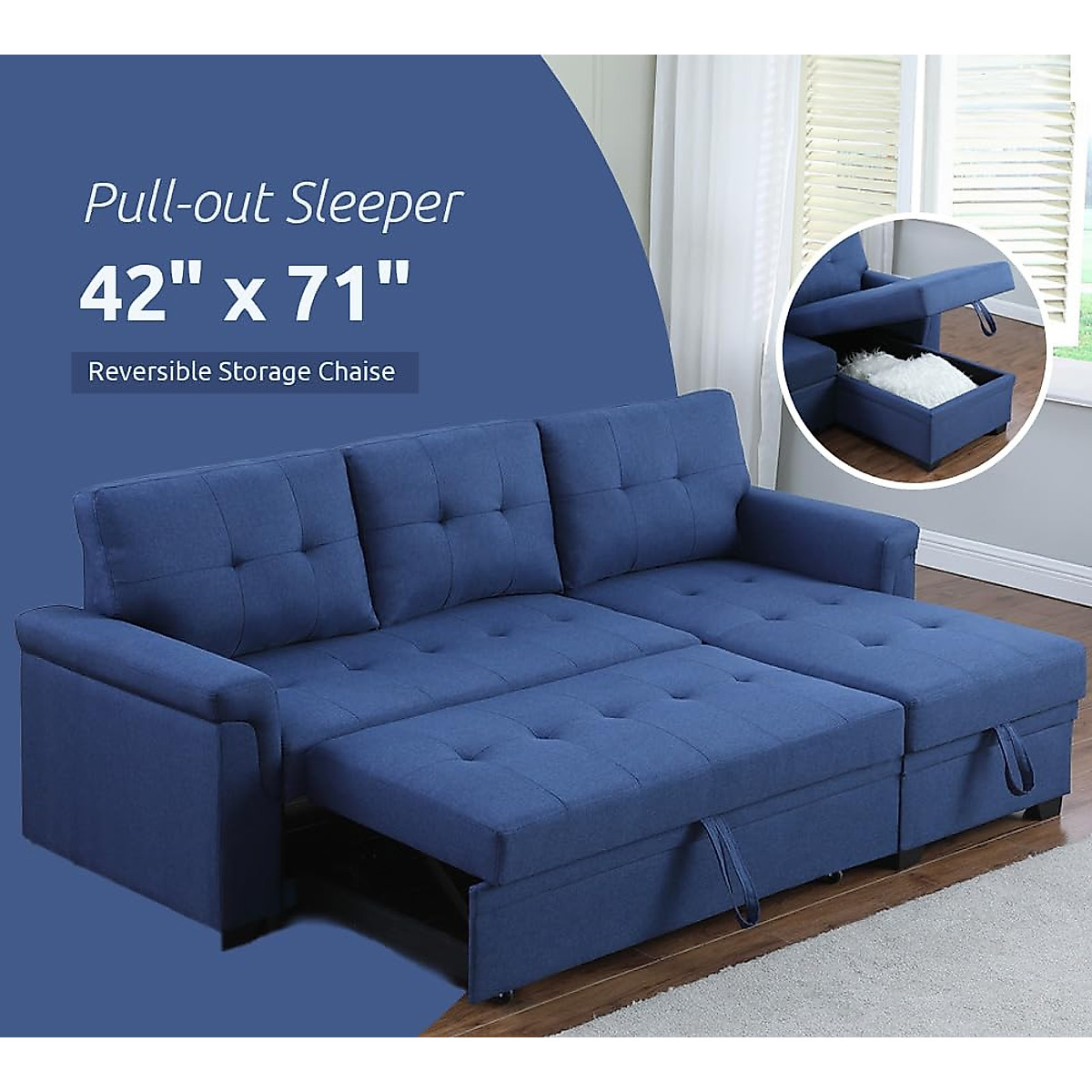Lilola Home Lucca Sectional Sleeper Sofa - Versatile Sleeper Couch & Sofa Bed with Storage - Comfortable Couch with Storage, Small Sleeper Sofa counch