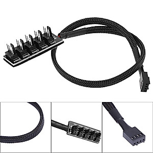 PWM Fan Hub PC 5 Way Splitter Sleeved PWM Fan Splitter Hub Adapter Cable for 12V Desktop Computer Cooler Case Fans 4-Pin & 3-Pin 14 inches (2 Pack) TeamProfitcom
