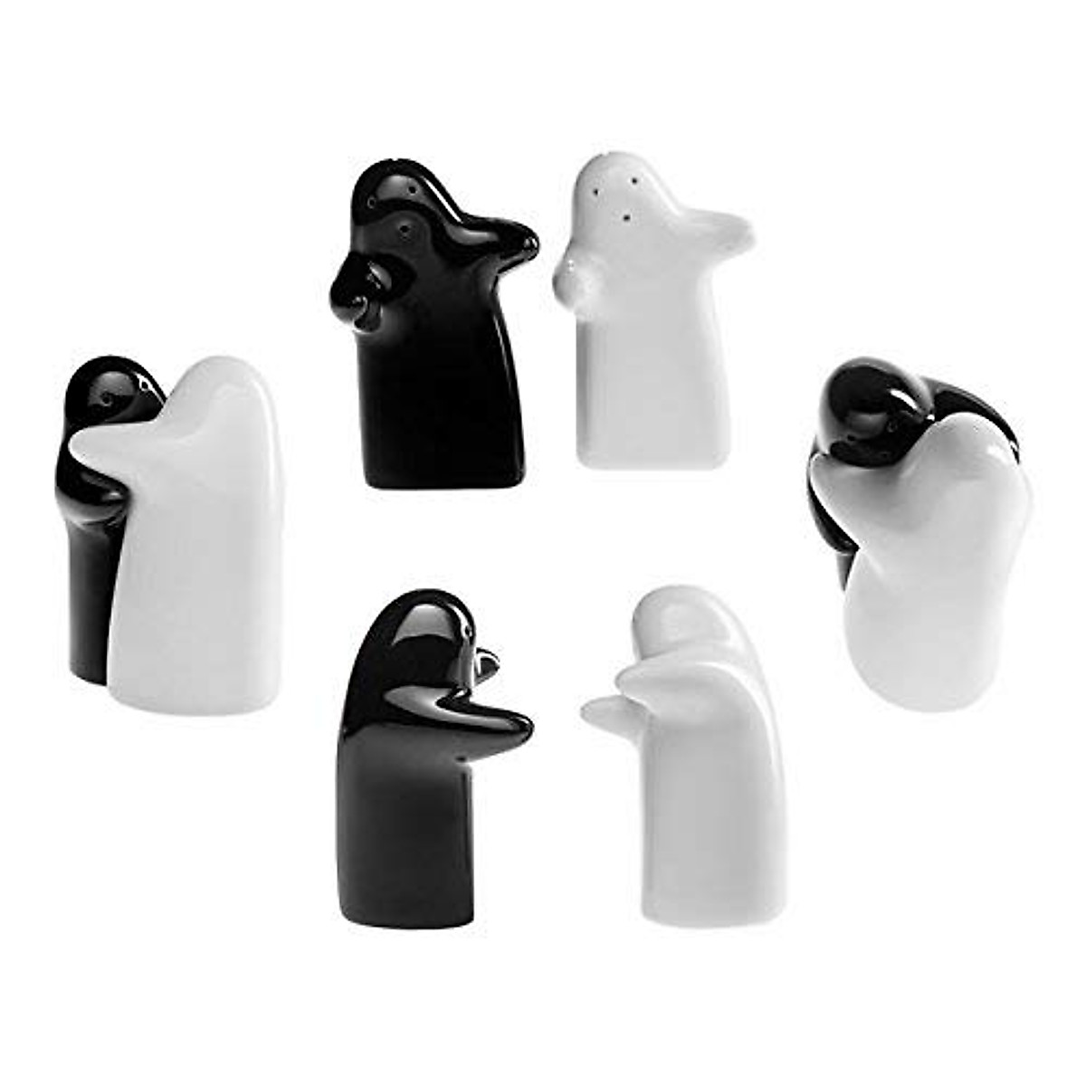 Salt and Pepper Shakers Cute Decorative Novelty Hugging Shakers Couple Set Black and White Modern and Vintage Hug Design Easy to Refill and Dispenser Shaker Set