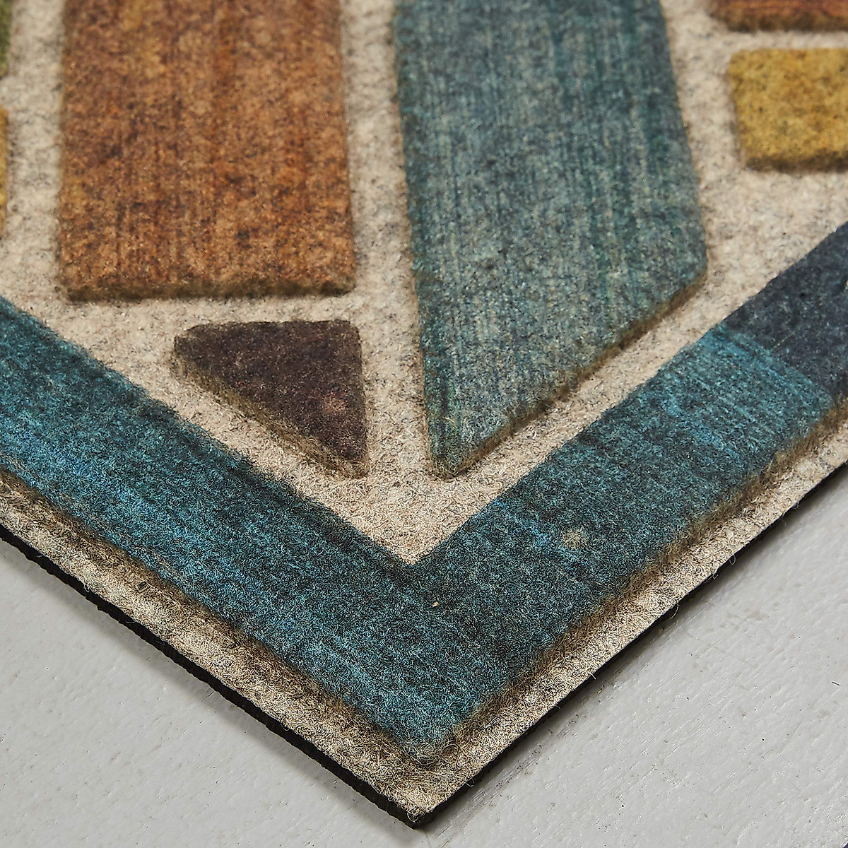 Mohawk Home Entryway Door Mat 2' x 4' All Weather Doormat Outdoor Non Slip Recycled Rubber, Woodblock Garden Tile Multicolor