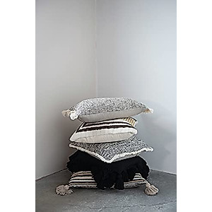 Creative Co-Op 18" Square Cotton Slub Crochet & Tassel, Fringe Detailing Pillow, Black