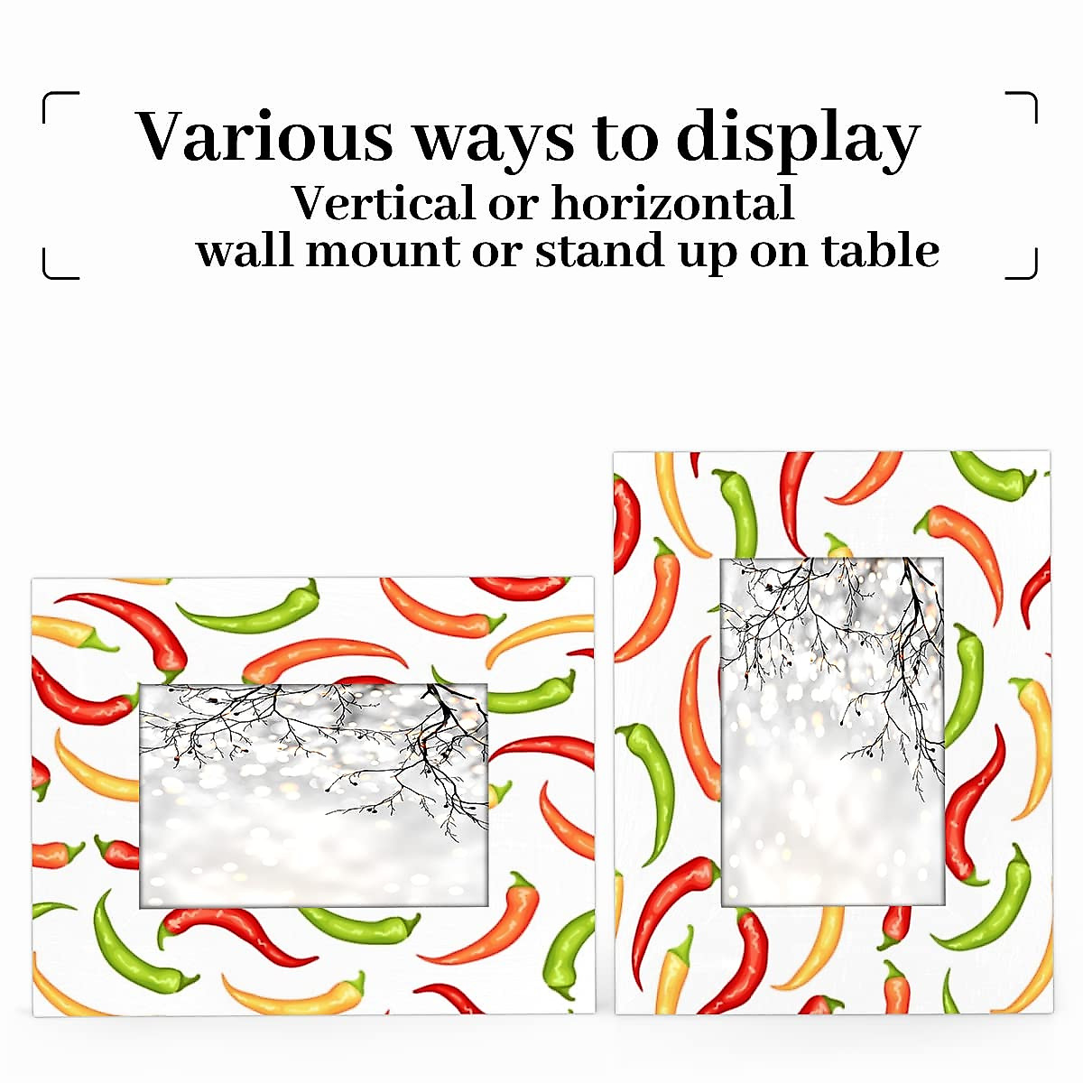 Pardick Colorful Chilli Pepper 8x10 Picture Frame, Red Yellow Green Chilli Wooden Photo Frames for Tabletop and Wall Display, Picture Frame Home Decor