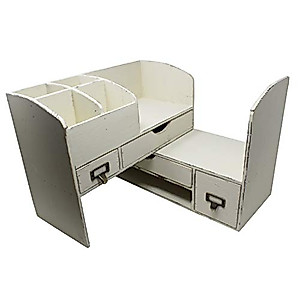 Executive Office Solutions Large Adjustable Wooden Office Desk Organizer For Desktop, Tabletop, or Counter – Wood Storage Shelf Rack – For Office Supplies, Desk Accessories, or Mail - White