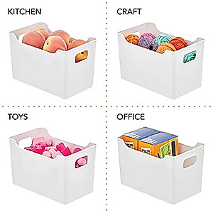 mDesign Deep Plastic Bathroom Storage Bins with Handles for Organization in Closet, Vanity or Under The Sink, Organizer for Hair Tools, Vitamins, or Accessories, Ligne Collection, 4 Pack, White