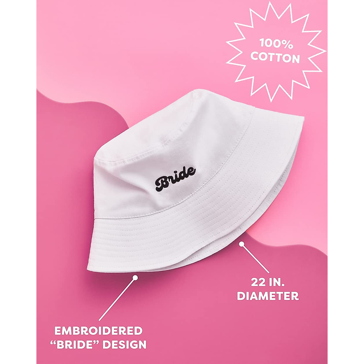 xo, Fetti Bachelorette Party Decorations White Bride Bucket Hat | Bridal Gift, White and Black Embroidered, Cotton, Engagement