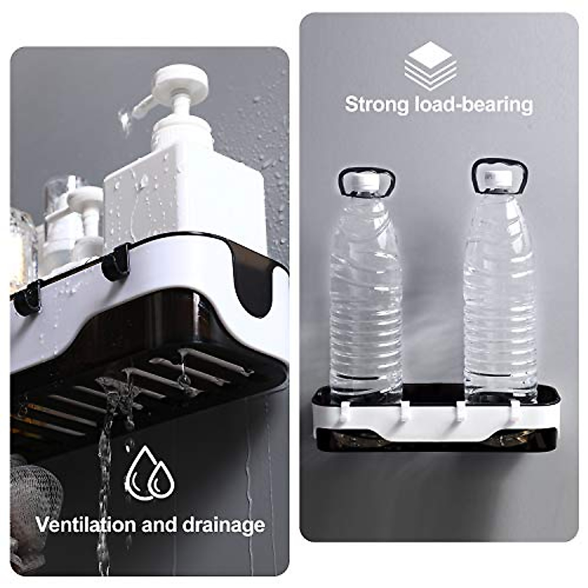 Shower Caddy Basket Shelf with Hooks，No Drilling Bathroom Shelf with Adhesive for Shampoo，Wall Mounted Bathroom Shower Storage Organizer Rack for Toilet，Kitchen Spice Rack (White)