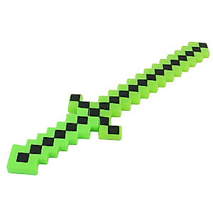 Hunson Pack of 2 Color Led Flashing & Sound Light Up Classic Diamond Pixel 8 Bit Toy Swords, Green, 24 Inches